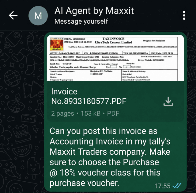 AI Machines by Maxxit — WhatsApp to Tally accounting automation